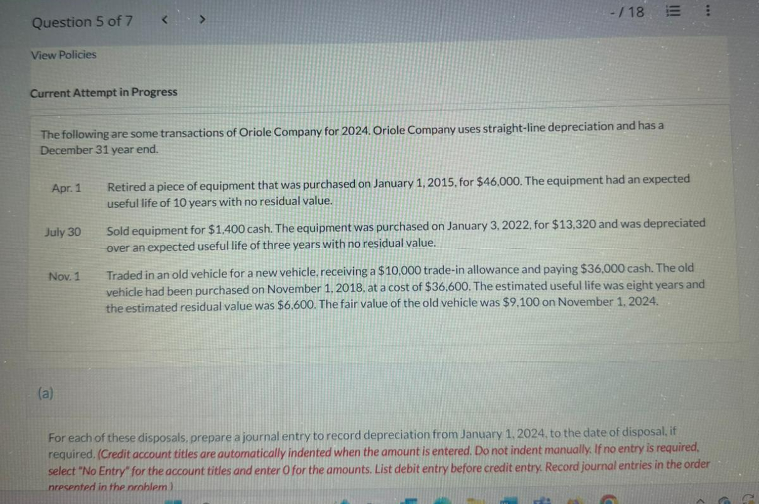 Solved Question 5 ﻿of 7View PoliciesCurrent Attempt in | Chegg.com