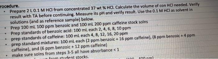 Prep 100 mL100ppm benzoic and 100 mL200ppm caffeine | Chegg.com
