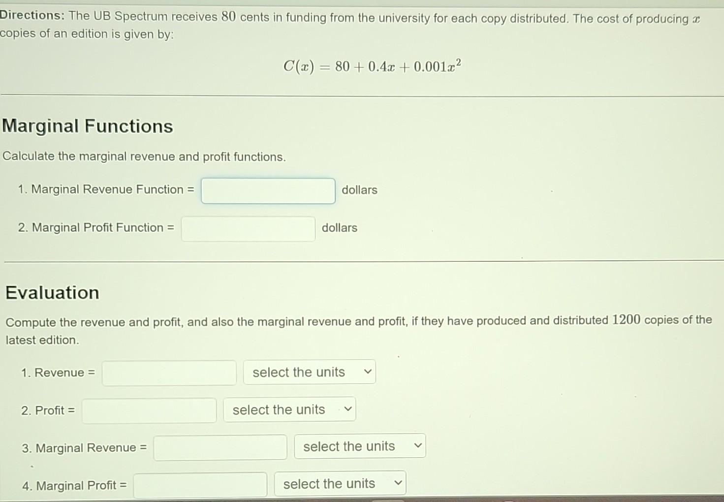 Solved Directions: The UB Spectrum receives 80 cents in | Chegg.com