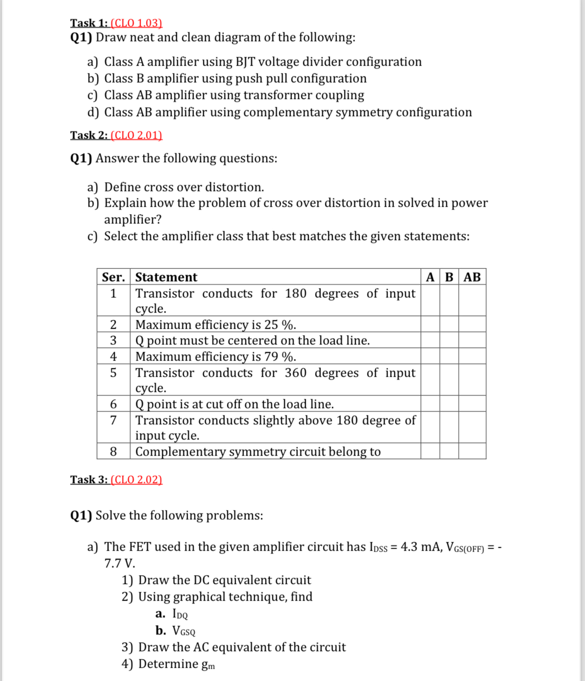 Solved Task 1: (CLO 1.03)Q1) ﻿Draw neat and clean diagram of | Chegg.com