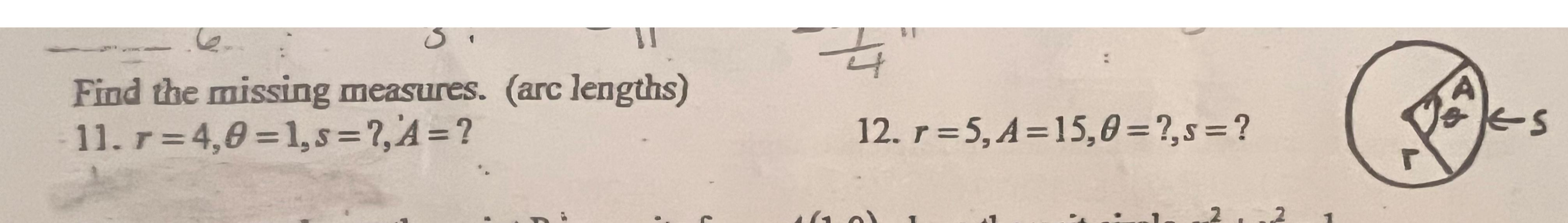 Solved Find the missing measures. (arc | Chegg.com