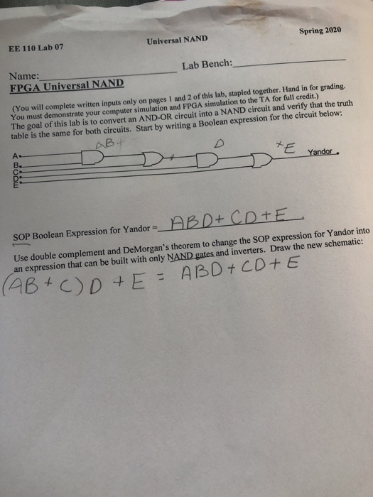 Solved Write Out The Sop Boolean Expression For Yandor And