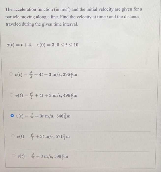 Solved The acceleration function (in m/s2 ) and the initial | Chegg.com