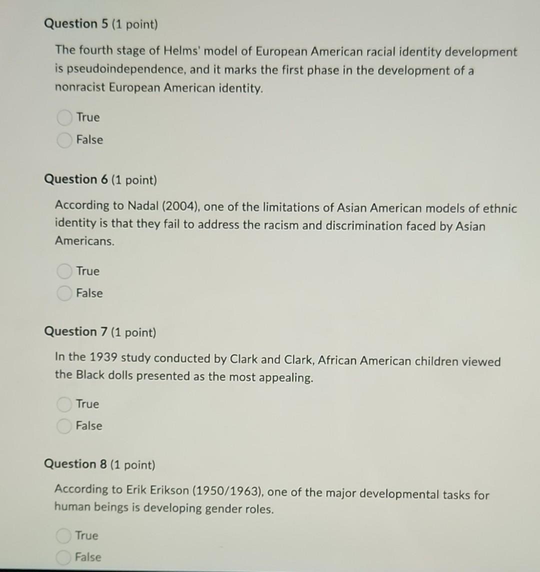 Solved Each stage in the racial and cultural identity | Chegg.com