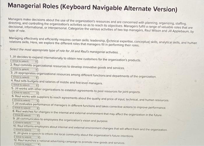 Managerial Roles (Keyboard Navigable Alternate | Chegg.com
