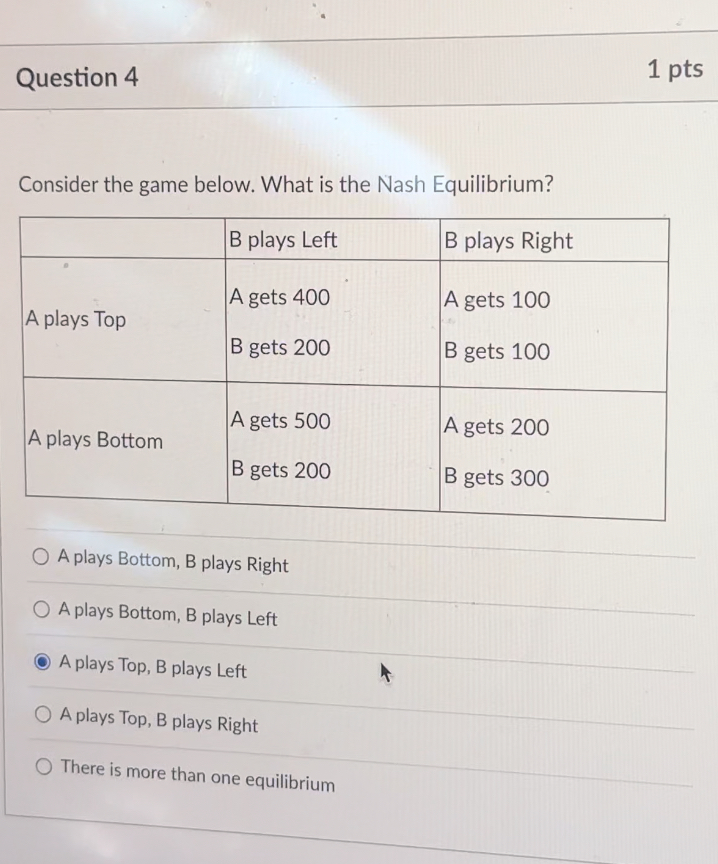 Solved Question 4Consider the game below. What is the Nash | Chegg.com