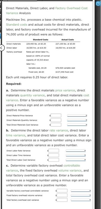 Direct Materials, Direct Labor, and Factory Overhead | Chegg.com
