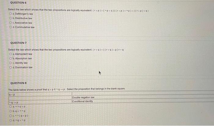 Solved Select the law which shows that the fwo propositions | Chegg.com