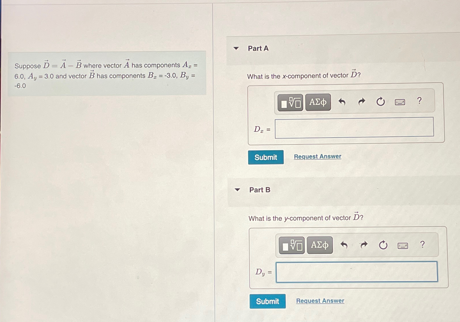 Solved Suppose vec(D)=vec(A)-vec(B) ﻿where vector vec(A) | Chegg.com