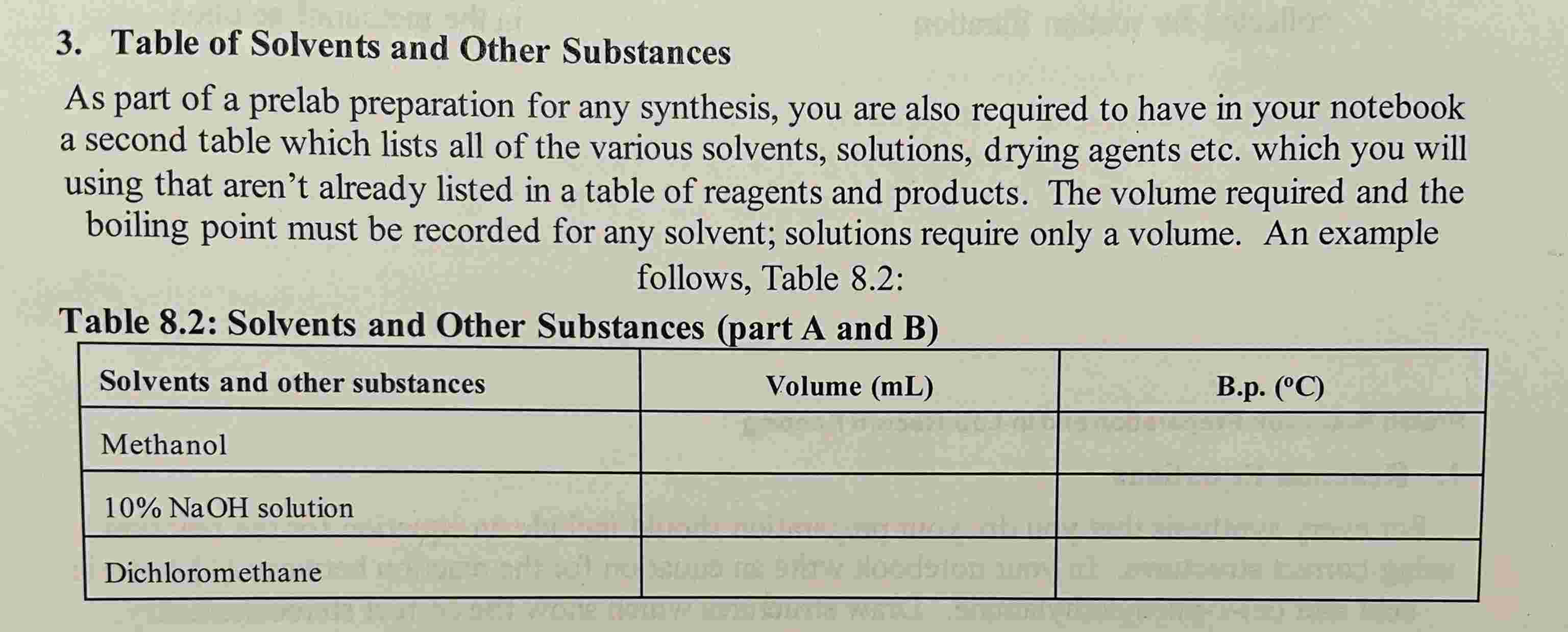 Solved 3. ﻿Table of Solvents and Other SubstancesAs part of | Chegg.com