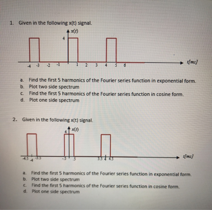 Solved 1. Given in the following x(t) signal. 10 t[ms] 1 2 3 | Chegg.com