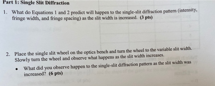Solved Part 1: Single Slit Diffraction 1. What do Equations | Chegg.com