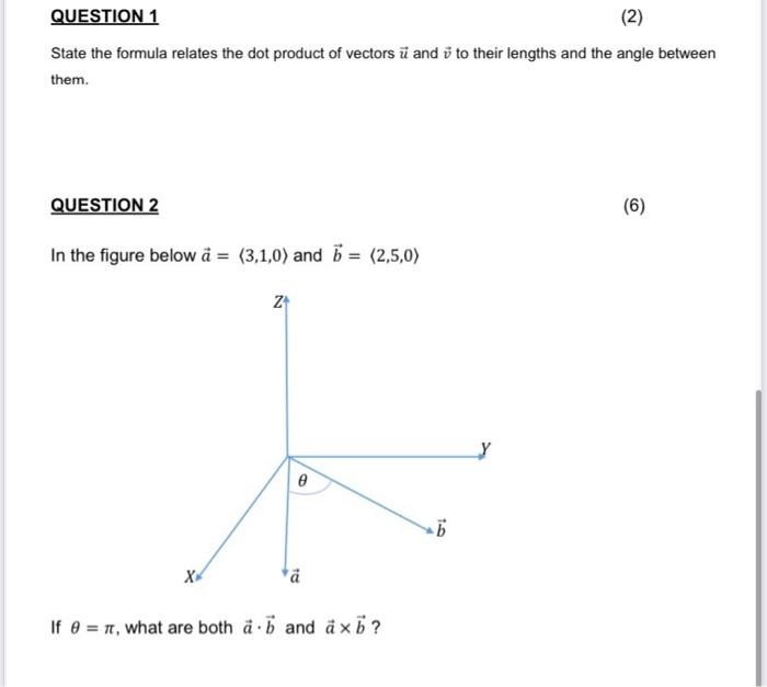 Solved State the formula relates the dot product of vectors | Chegg.com