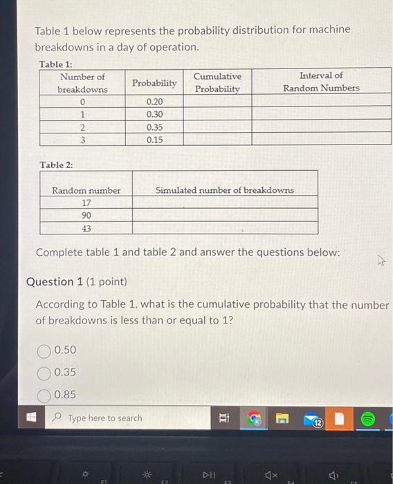 Solved Table 1 below represents the probability distribution | Chegg.com