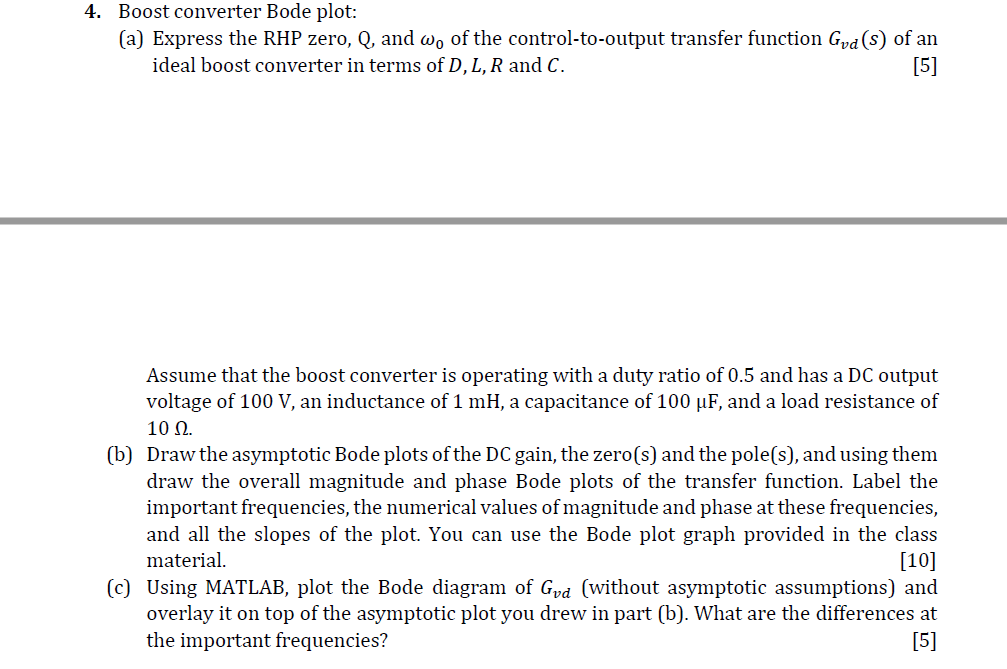 Solved Boost converter Bode plot: (a) Express the RHP zero, | Chegg.com