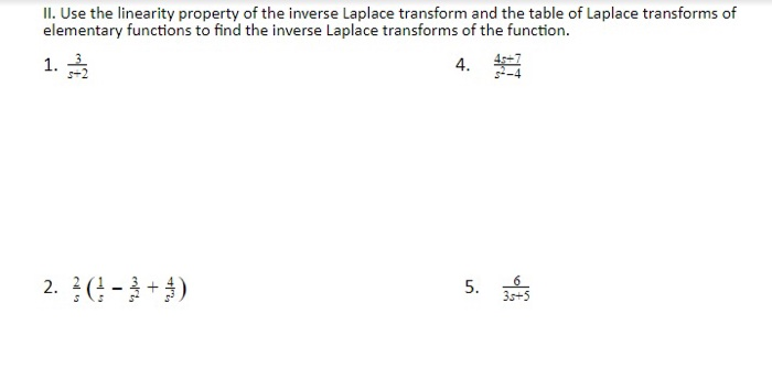 Solved II. Use the linearity property of the inverse Laplace | Chegg.com
