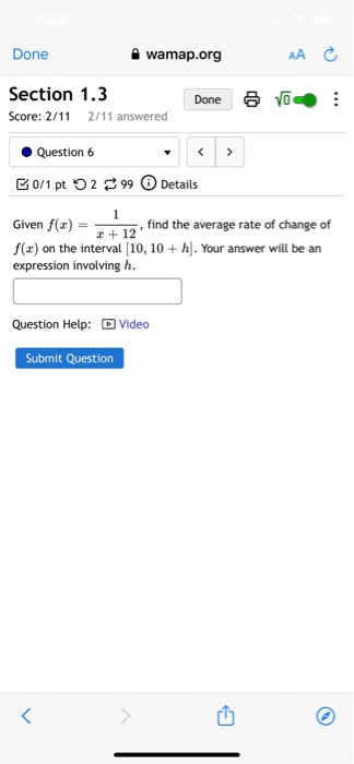 Solved Done wamap.org AA с Section 1.3 Score: 2/11 2/11 | Chegg.com