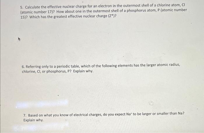 Solved 5. Calculate the effective nuclear charge for an | Chegg.com