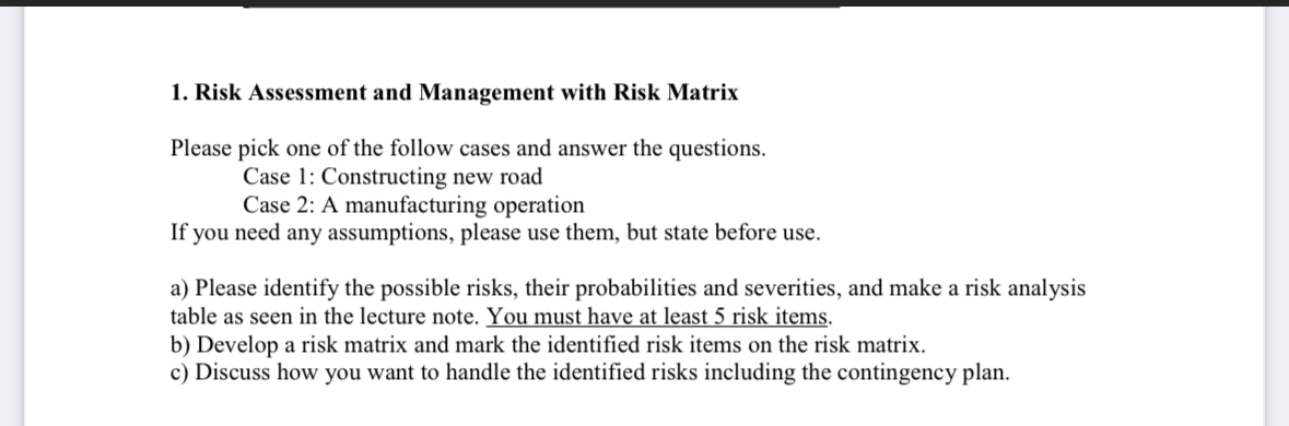 Solved Risk Assessment and Management with Risk MatrixPlease | Chegg.com