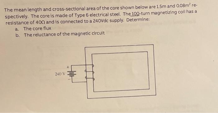 Solved The mean length and cross-sectional area of the core | Chegg.com