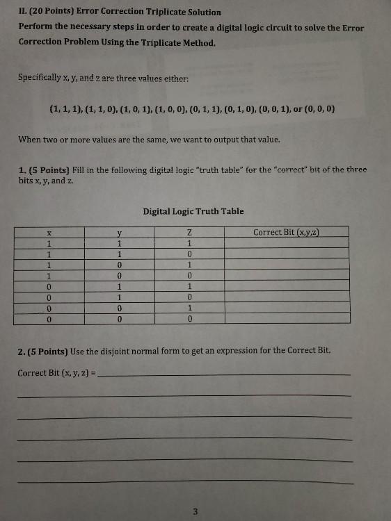 Solved 11. (20 Points) Error Correction Triplicate Solution | Chegg.com
