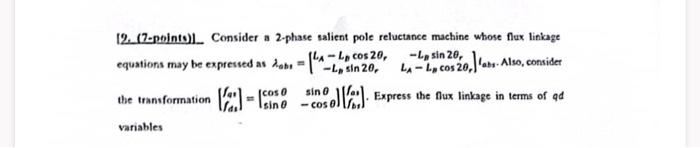 Solved [2. (7-points)] Consider a 2-phase salient pole | Chegg.com