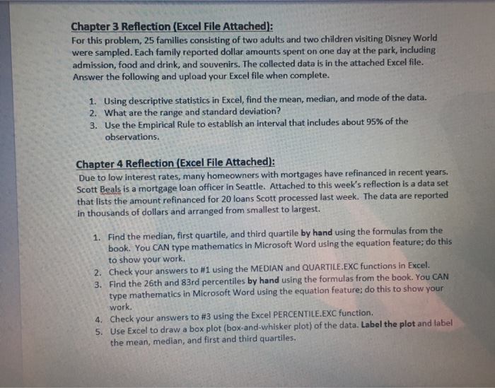 Solved Chapter 3 Reflection (Excel File Attached): For this | Chegg.com