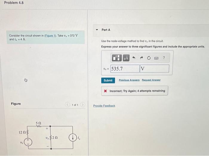 Solved Consider the circuit shown in (Figure 1). Take v2=372 | Chegg.com