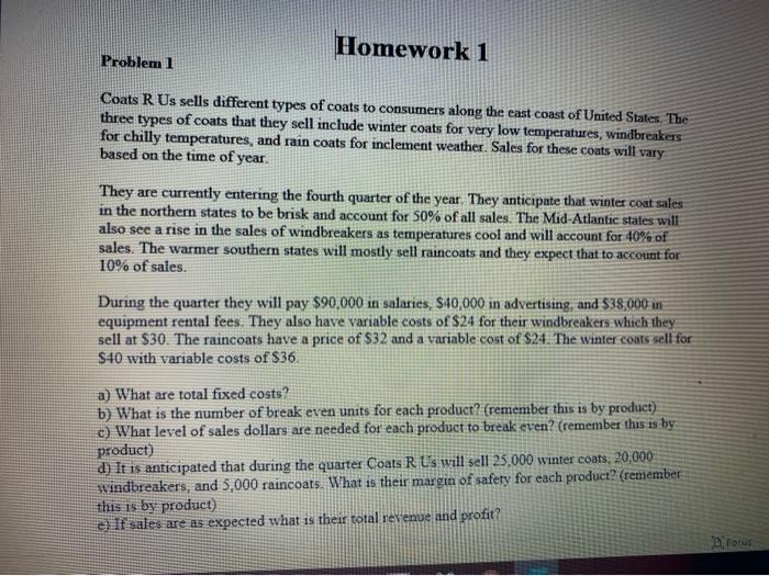 Solved Homework 1 Problem 1 Coats R Us sells different types | Chegg.com