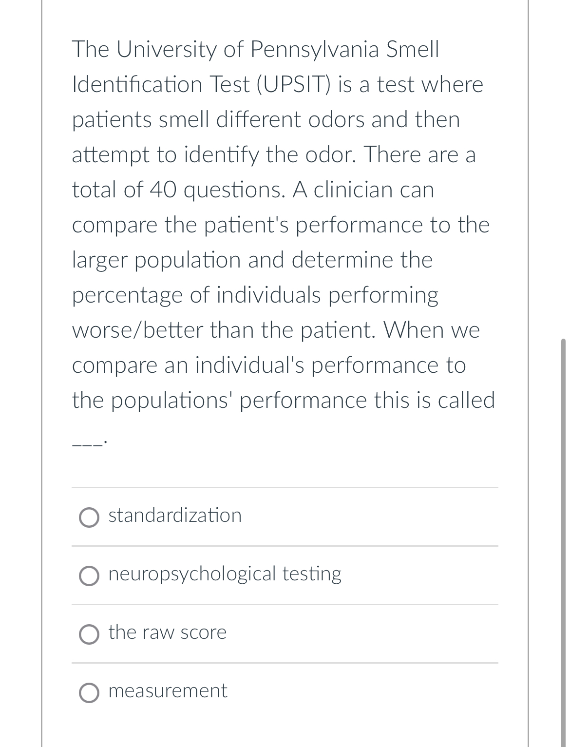 Solved The University of PennsyIvania Smell Identification | Chegg.com