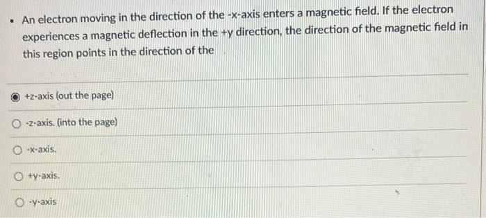 Solved - An electron moving in the direction of the -x-axis | Chegg.com