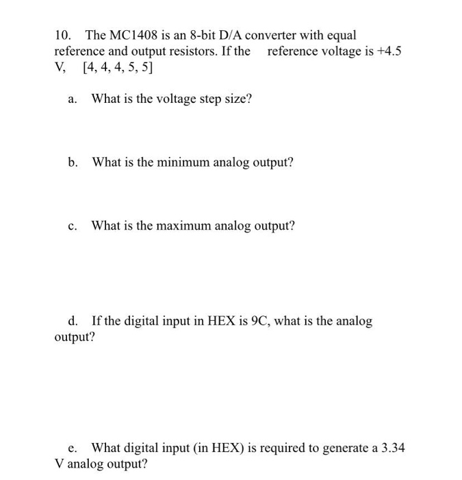 Solved 10. The MC1408 is an 8-bit D/A converter with equal | Chegg.com