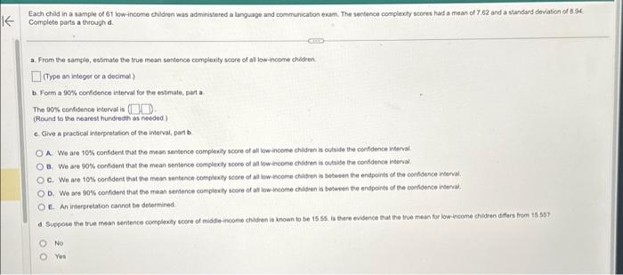 Solved Each child in a sample of 61 lew-income children was | Chegg.com