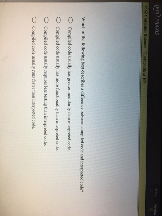 Solved (ETS) PRAXIS Mark Review 5652 Computer Science | Chegg.com