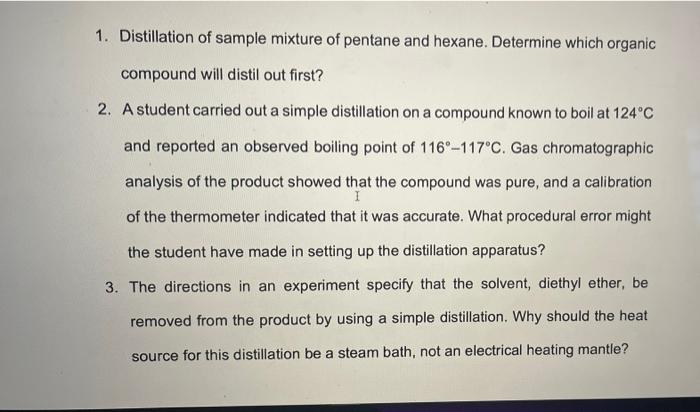 Solved 1. Distillation of sample mixture of pentane and | Chegg.com