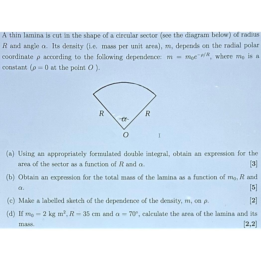 Solved A thin lamina is cut in the shape of a circular | Chegg.com