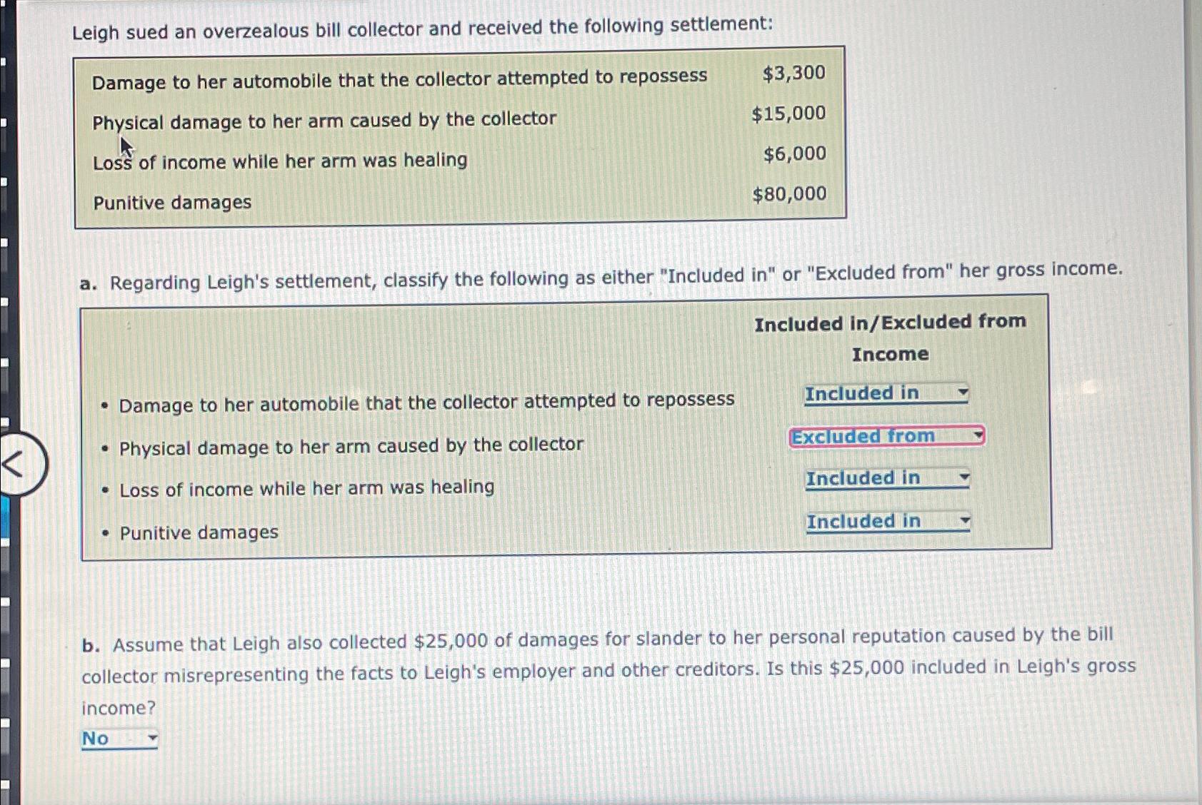 Solved Leigh sued an overzealous bill collector and received | Chegg.com