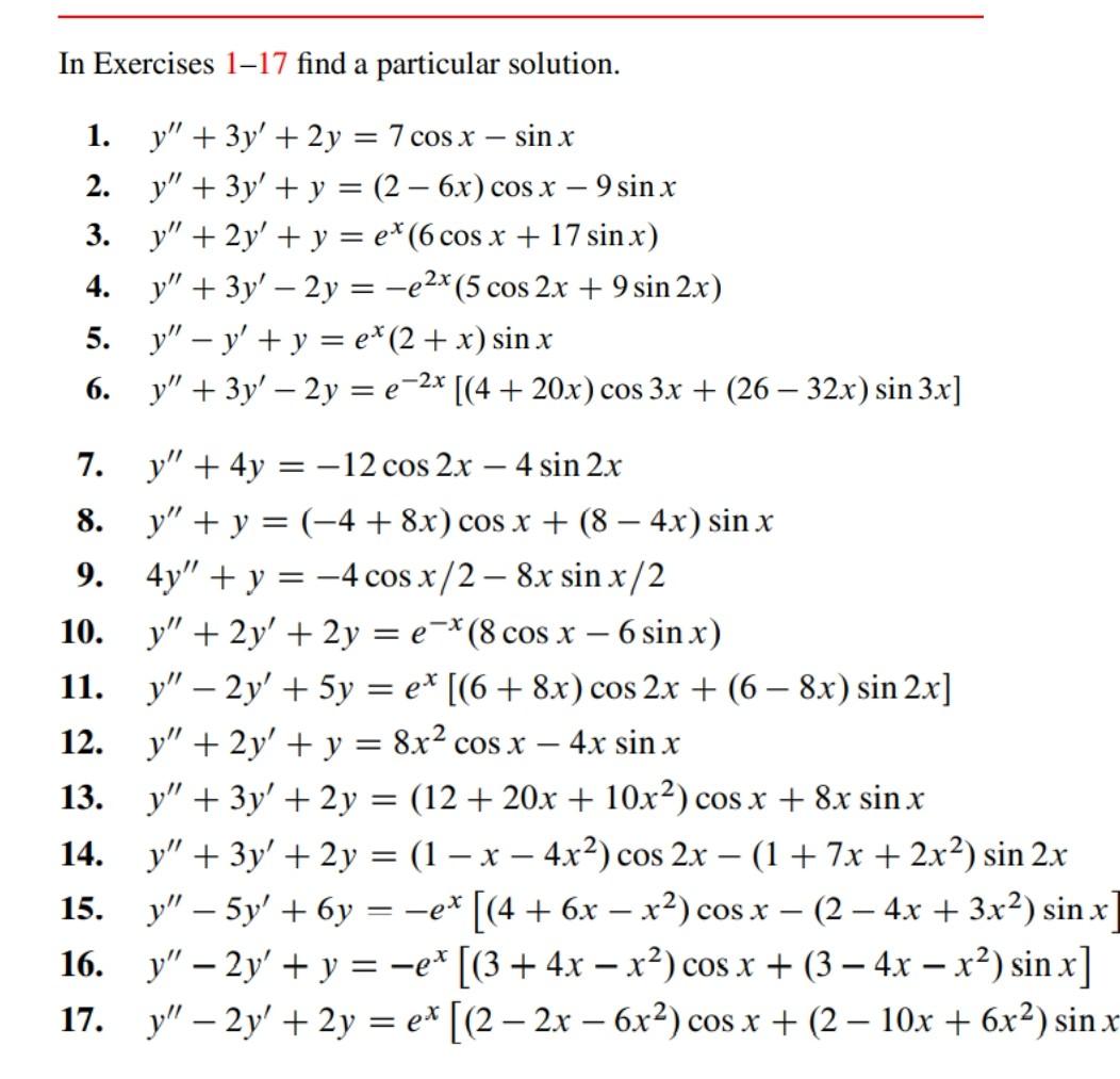 Solved In Exercises 1-17 find a particular solution. 1. | Chegg.com