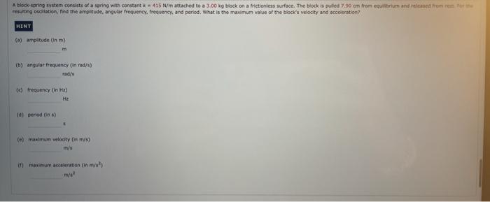 Solved A block-spring system consists of a spring with | Chegg.com