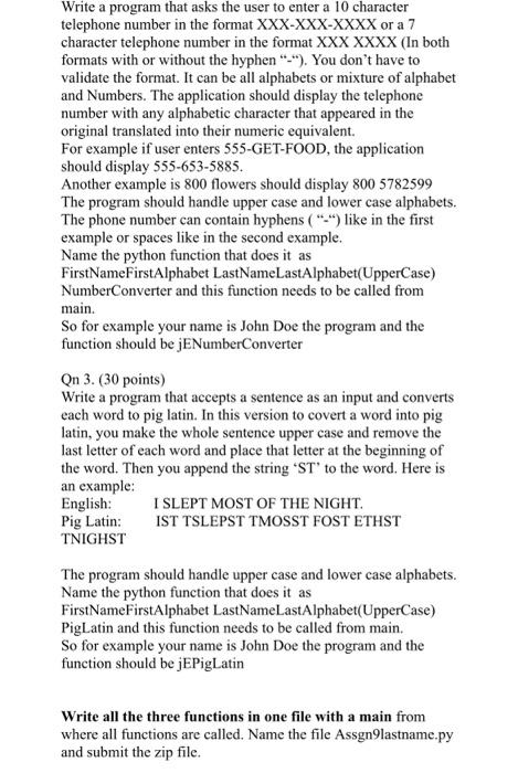 Solved Qn.1 ( 35 points ) Assignment 9: Strings In Python | Chegg.com