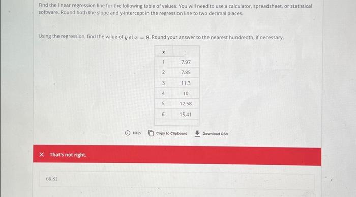 Solved Find the linear regression line for the following | Chegg.com