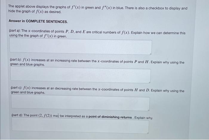 Solved The applet above displays the graphs of f′(x) in | Chegg.com