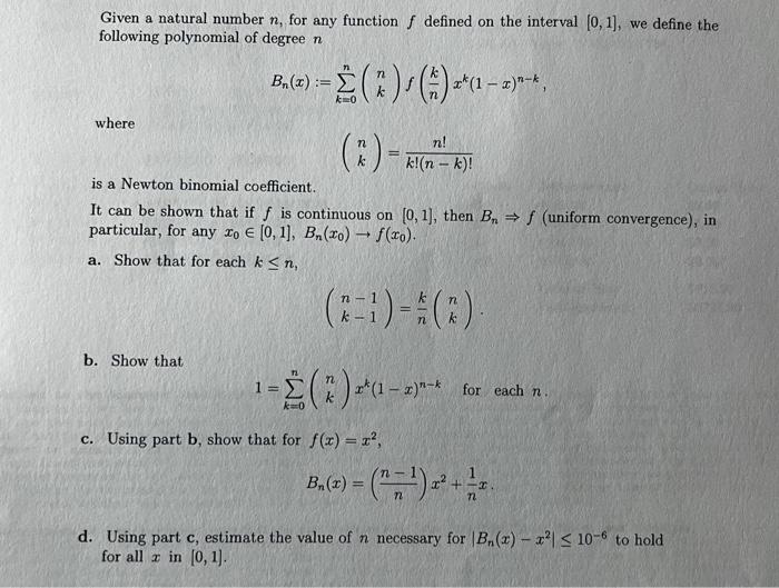 Solved Given a natural number n, for any function f defined | Chegg.com