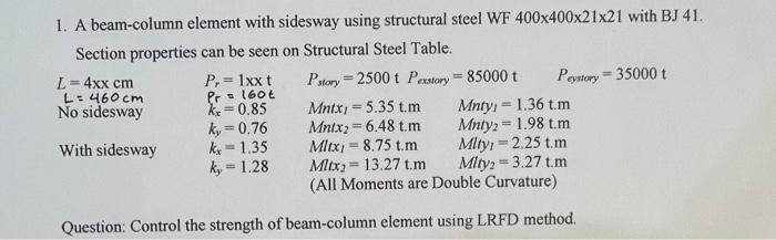 1. A beam-column element with sidesway using | Chegg.com