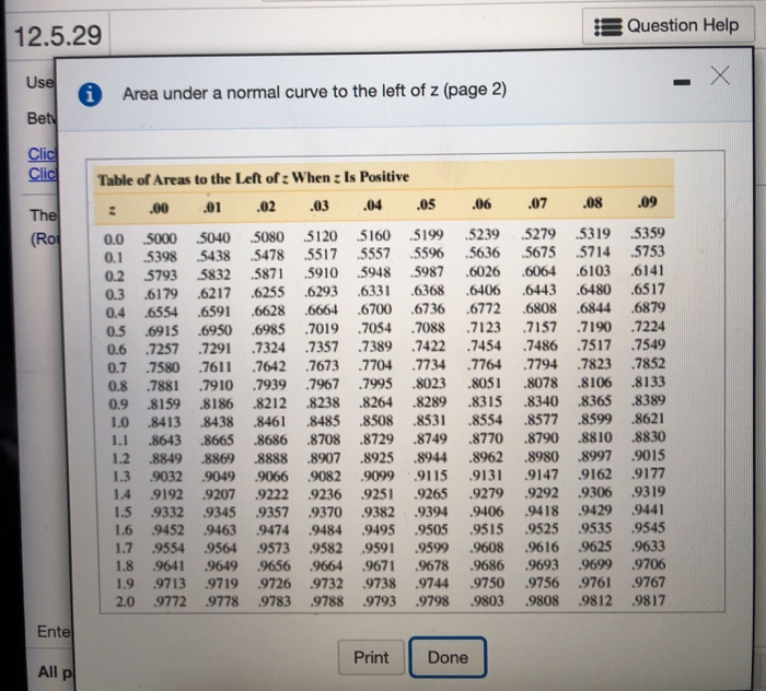 Solved Use the standard normal table to find the specified | Chegg.com
