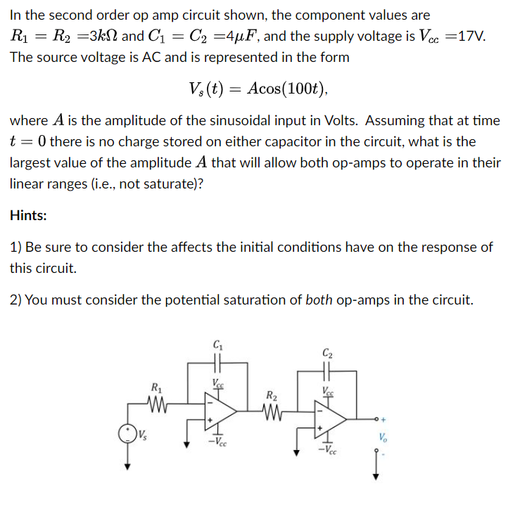 Solved In the second order op amp circuit shown, the | Chegg.com