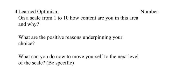 Solved 4 Learned Optimism Number: On a scale from 1 to 10 | Chegg.com
