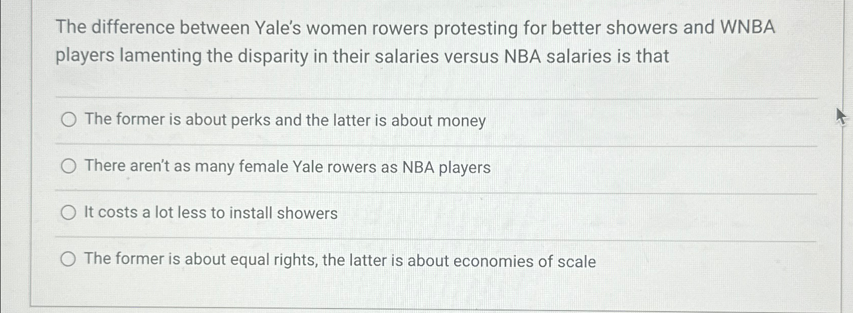 Solved The difference between Yale's women rowers protesting | Chegg.com
