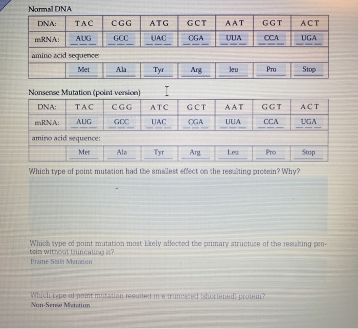 Solved Normal DNA DNA: TAC CGG ATG GCT AAT GGT ACT mRNA: AUG | Chegg.com