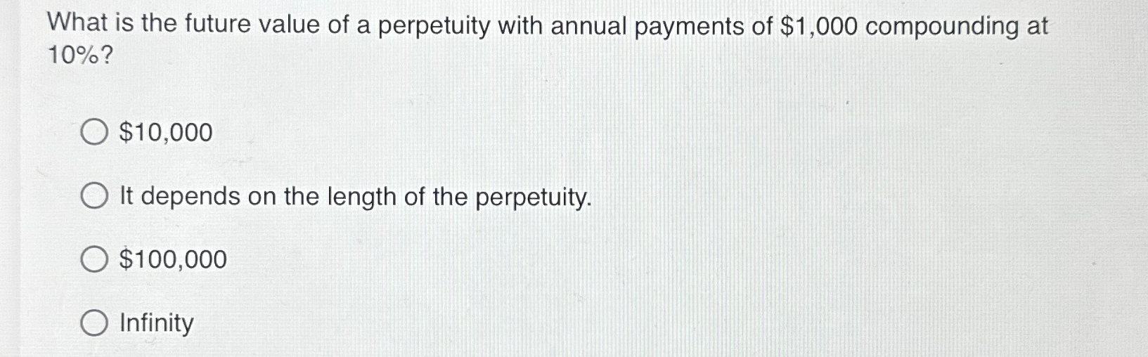 Solved What is the future value of a perpetuity with annual | Chegg.com